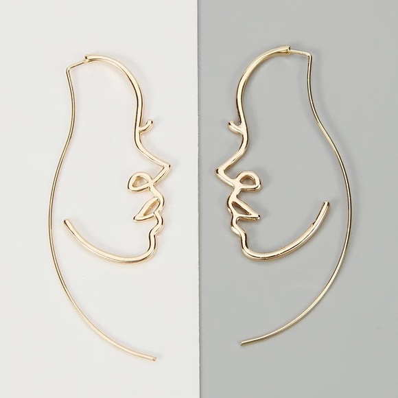 Jewelry | Trendy Gold Women Face Side Profile Wire Earrings | Poshmark